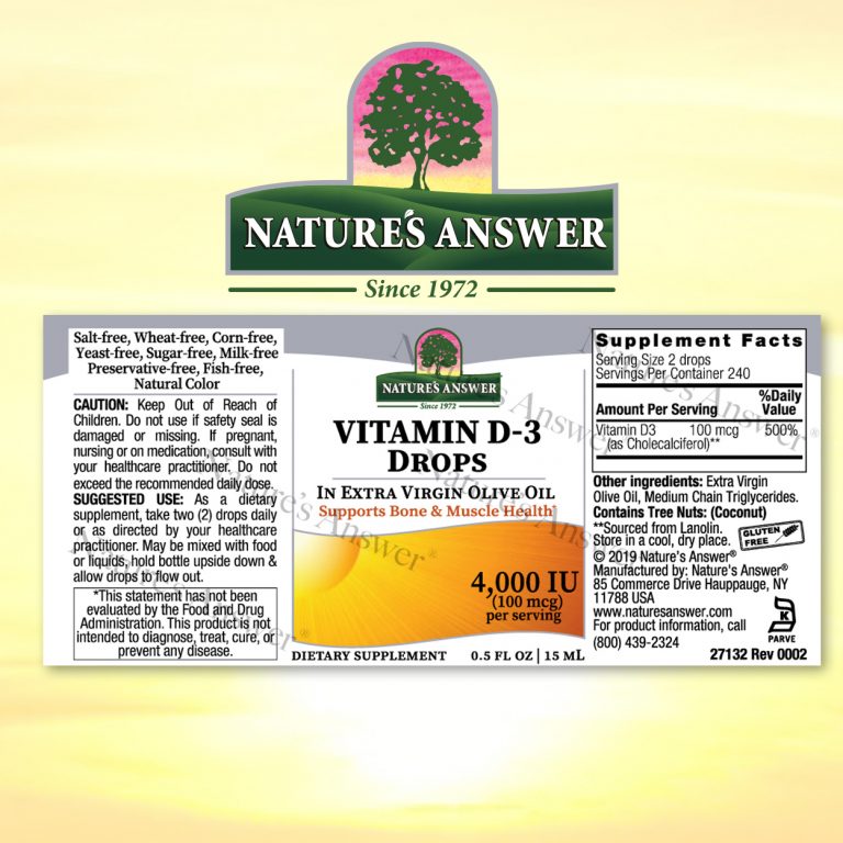 Vitamin D3 Drops - Nature's Answer D3 Vitamin Liquid 4000